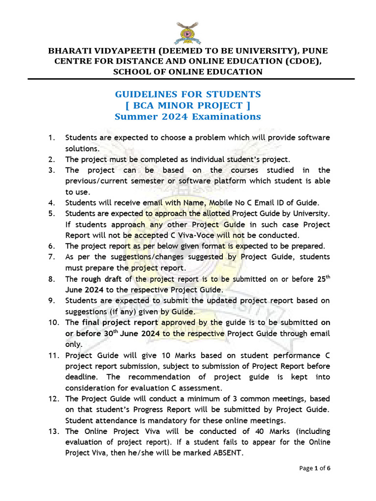 BCA Minor Project Guidelines For Students | PDF | Computer Science | Information Technology