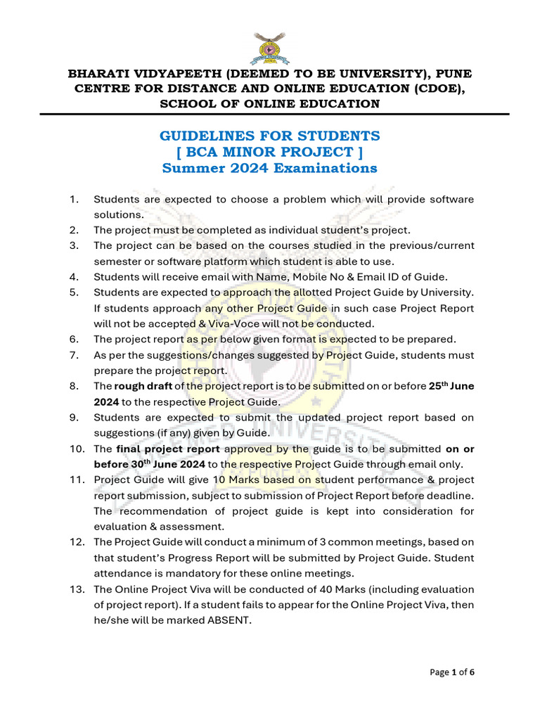 BCA Minor Project Guidelines 2024 | PDF | Software | Computer Science