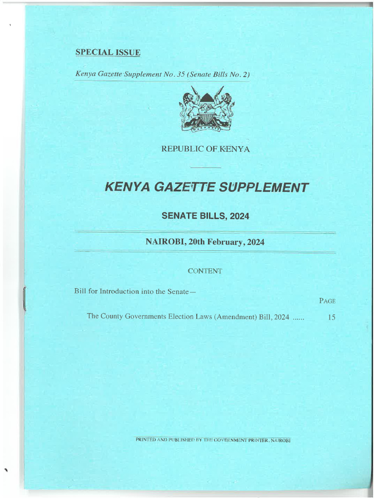 The County Governments Election Laws (Amendment) Bill, 2024 | PDF