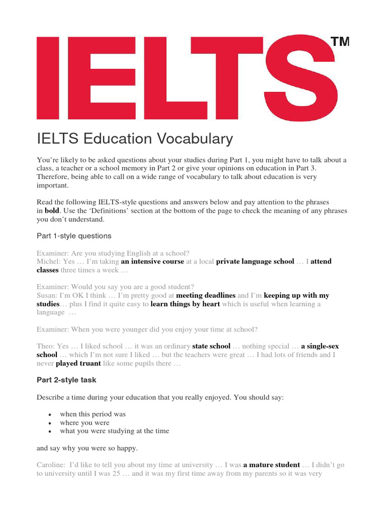 IELTS Education Vocabulary | PDF | Schools | Distance Education
