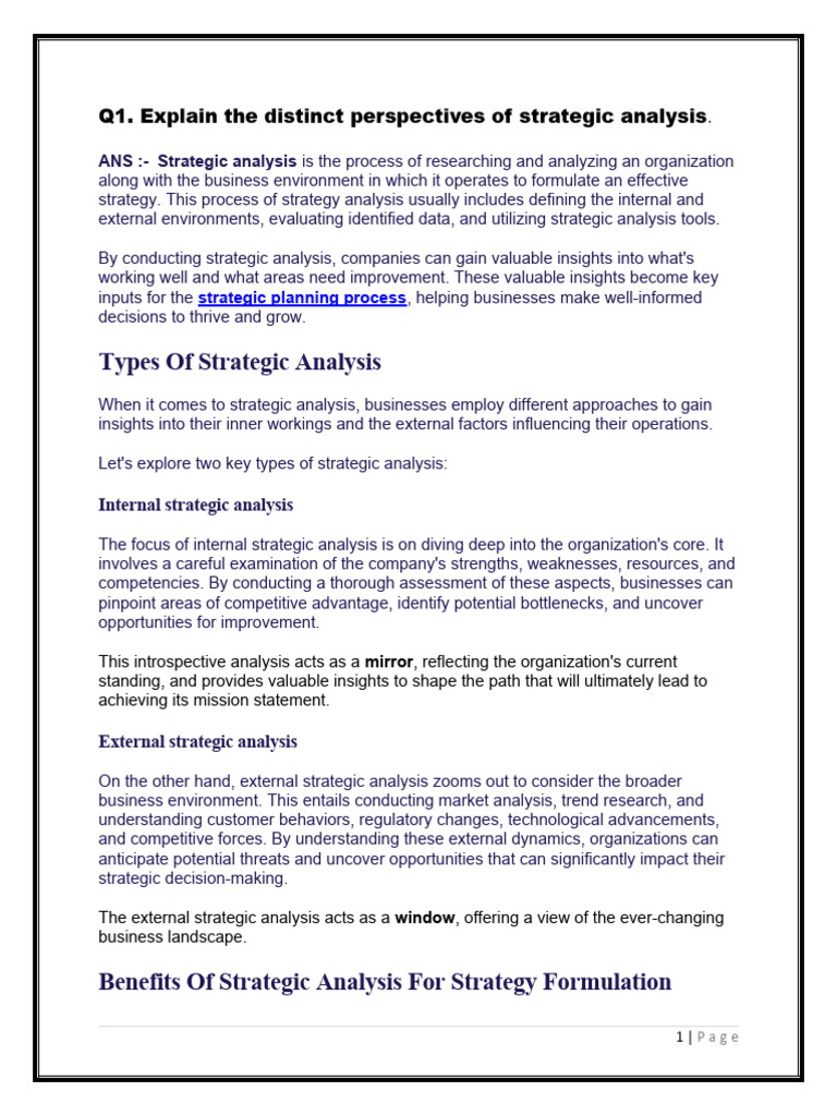 Q1. Explain The Distinct Perspectives of Strategic Analysis | PDF | Strategic Management | Swot ...