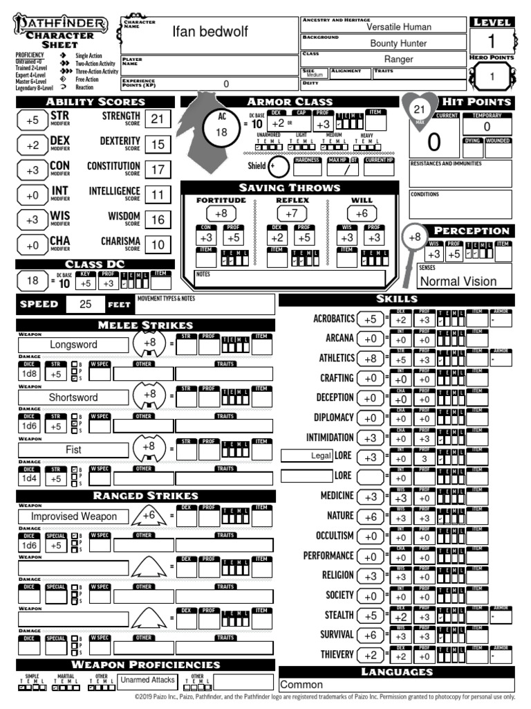 Pathfinder Character Sheet Overview | PDF | Role Playing Games ...