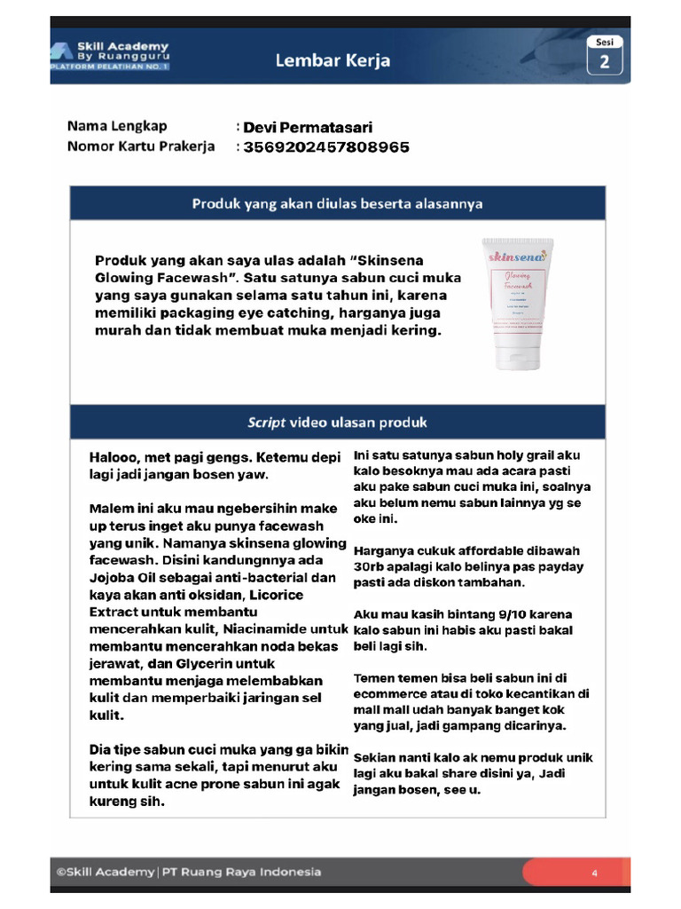TPM 2 Membuat Script Video Ulasan Produk - Devi Permatasari | PDF