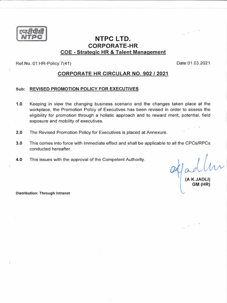 NTPC Revised Executive Promotion Policy | PDF | Performance Appraisal | Academic Degree
