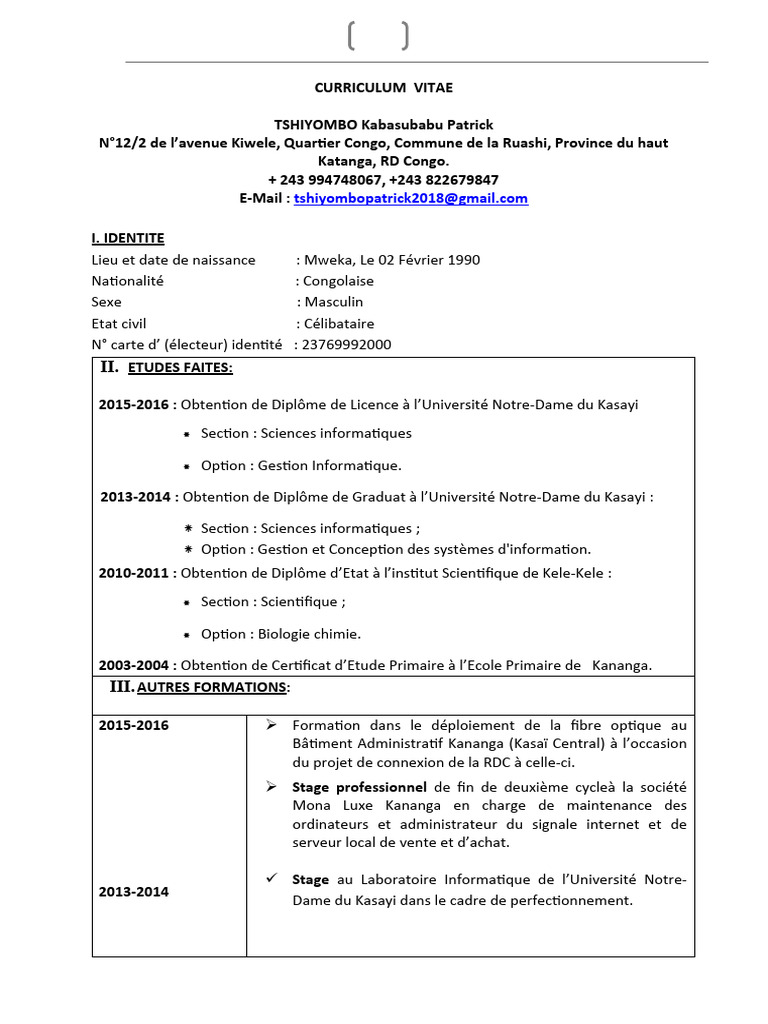 Curriculum Vitae | PDF | Microsoft Office | Informatique