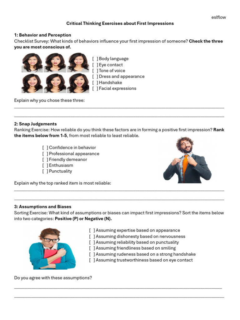 Critical Thinking Exercises About First Impressions | PDF | Body ...