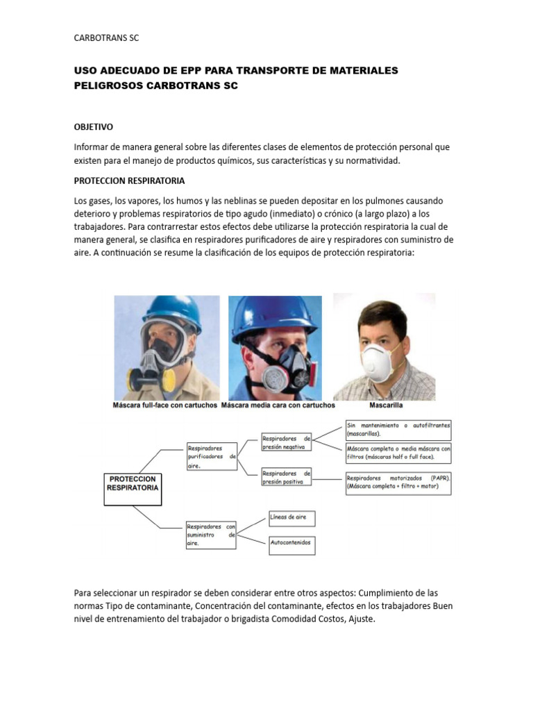 Uso Adecuado de Epp para Transporte de Materiales Peligrosos Carbotrans SC | PDF | Guante