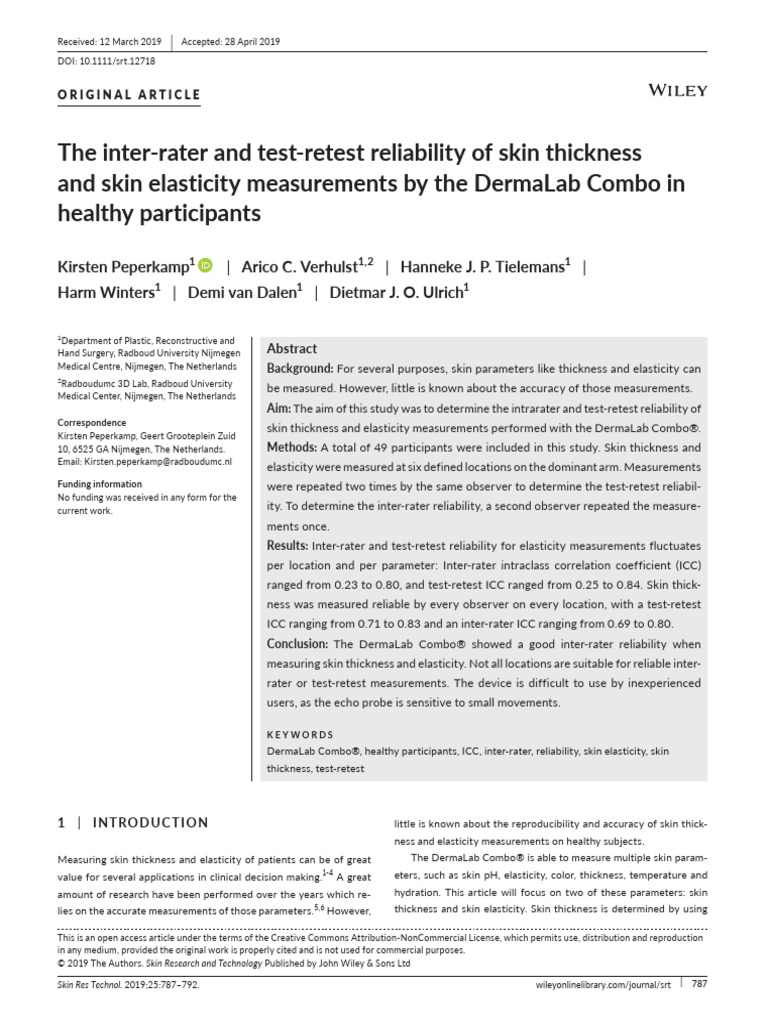 The Inter Rater and Test Retest Reliability of Skin Thickness | PDF ...
