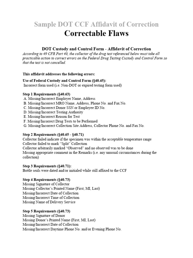 Correctable Flaws List Affidavit of Correction | PDF