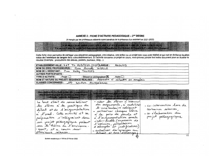 Annexe Fiche D'activité Pédagogique 1 | PDF