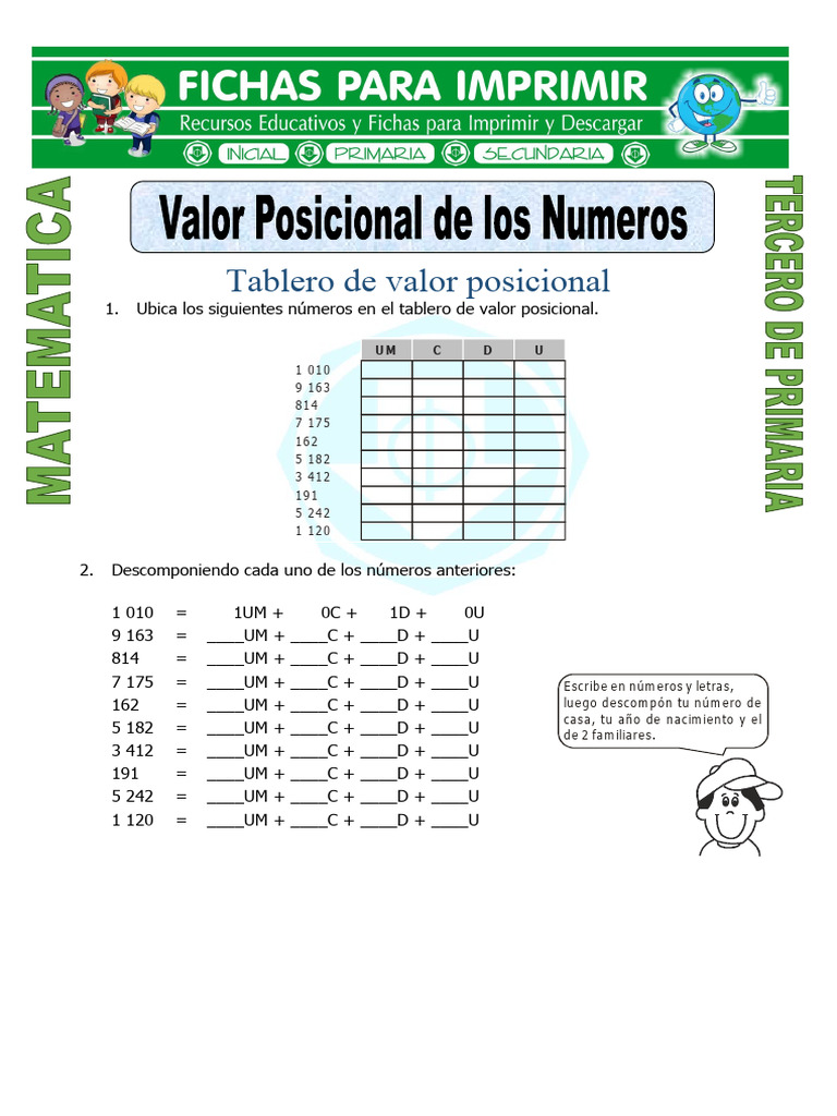 Ficha Valor Posicional para Tercero de Primaria | PDF | Números ...