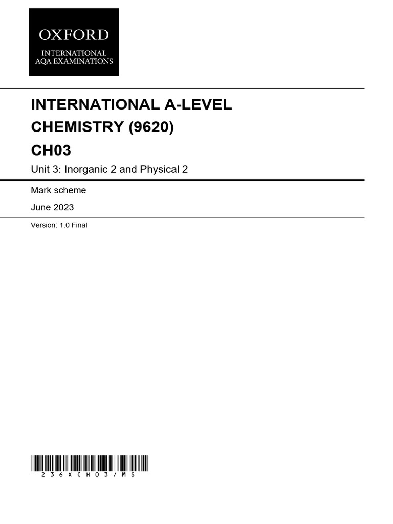 OxfordAQA CH03 Final MS Jun23 v1.0 | PDF | Hydroxide | Coordination Complex
