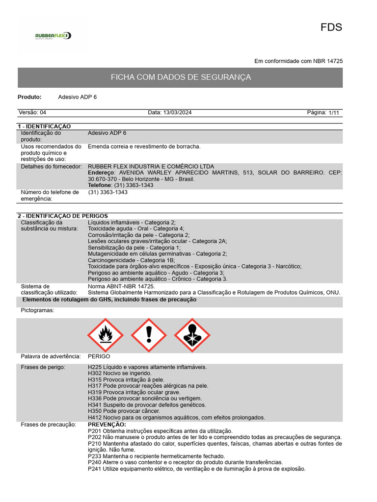 FDS NBR 14725 (PT) - Adesivo ADP 6 - V04 - 20240325121905 | PDF ...
