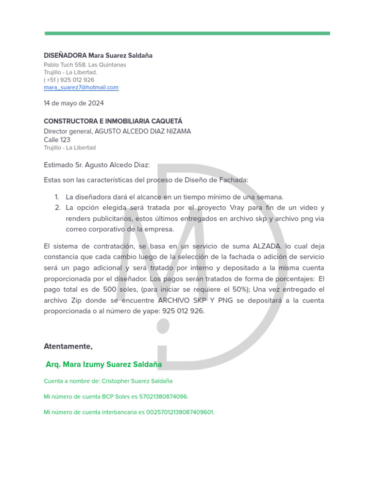 PROFORMA - DISEÑADORA DE INTERIORES. SUAREZ | PDF