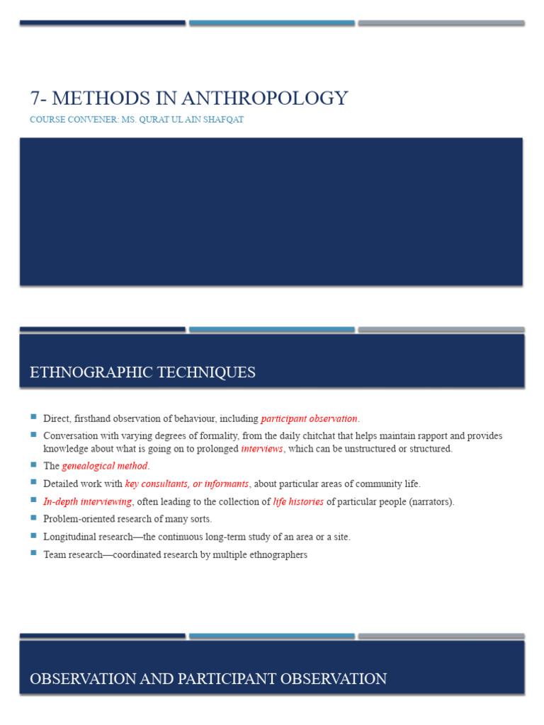 8 Methods in Anthropology 18032024 061529am | PDF | Ethnography | Behavioural Sciences