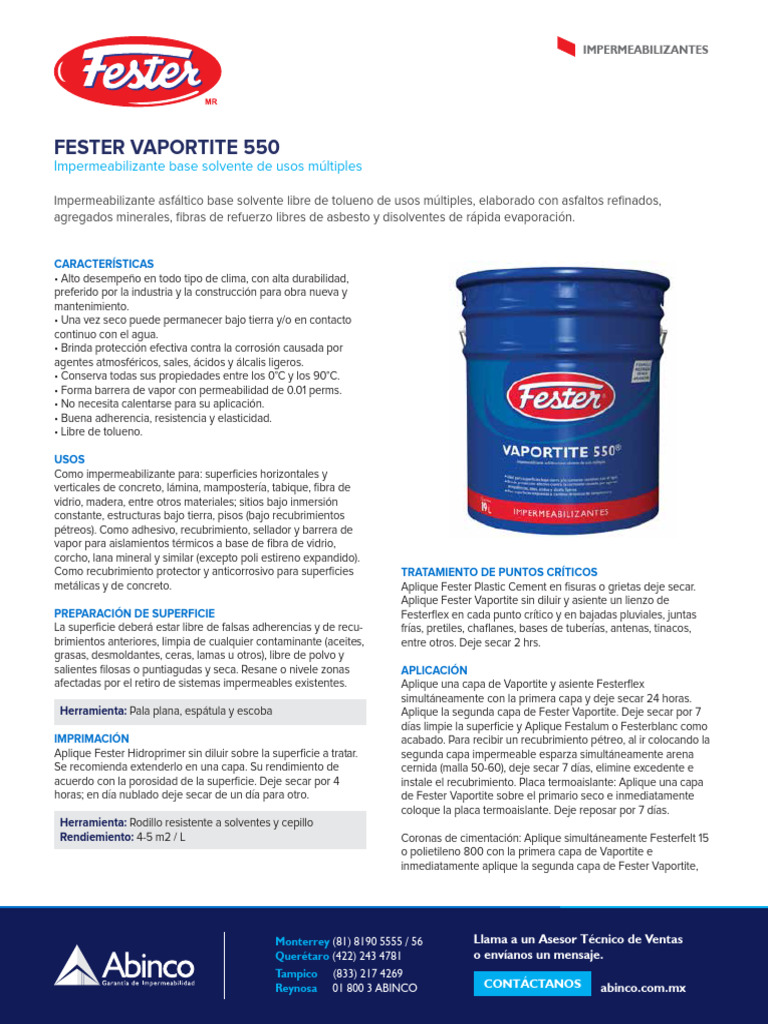 Vaportite 550 | PDF | Hormigón | Materiales