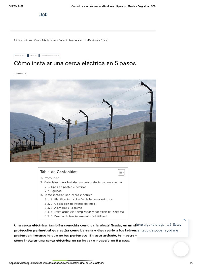 Cómo Instalar Una Cerca Eléctrica en 5 Pasos - Revista Seguridad 360 | PDF