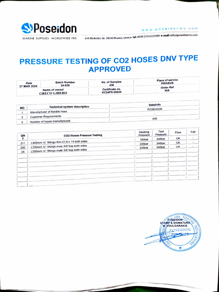Greco libero CO2 hose CERTIFICATE | PDF | Equipment