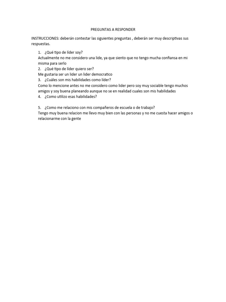 Preguntas 5 Unidad | PDF | Relaciones personales, crianza y desarrollo ...