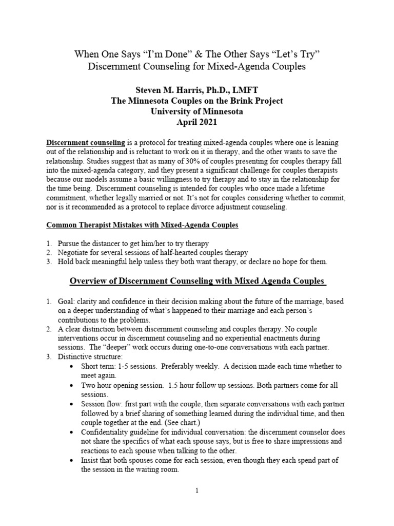 Discernment Counseling for Couples | PDF | Psychotherapy | Marriage
