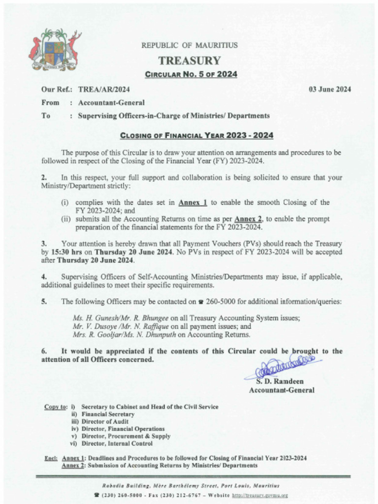 Treasury Circular No 5 of 2024 | PDF