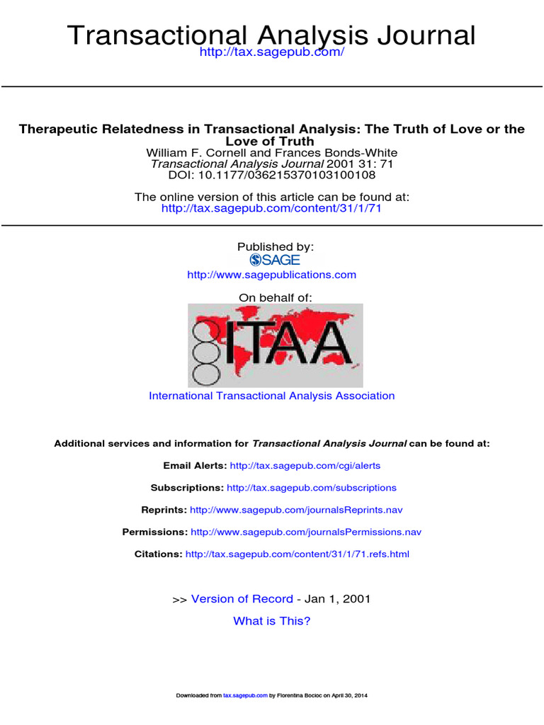 Transactional Analysis Journal 2001 Cornell 71 83 | PDF | Psychotherapy ...