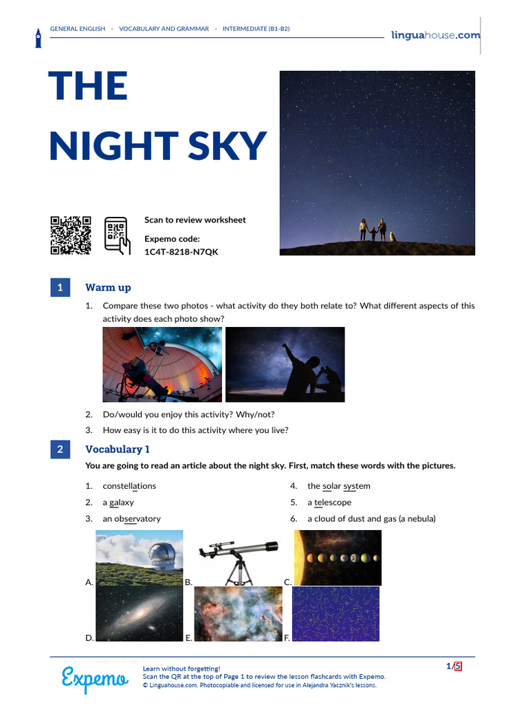 The Night Sky British English Teacher Pdf Night Sky Stars