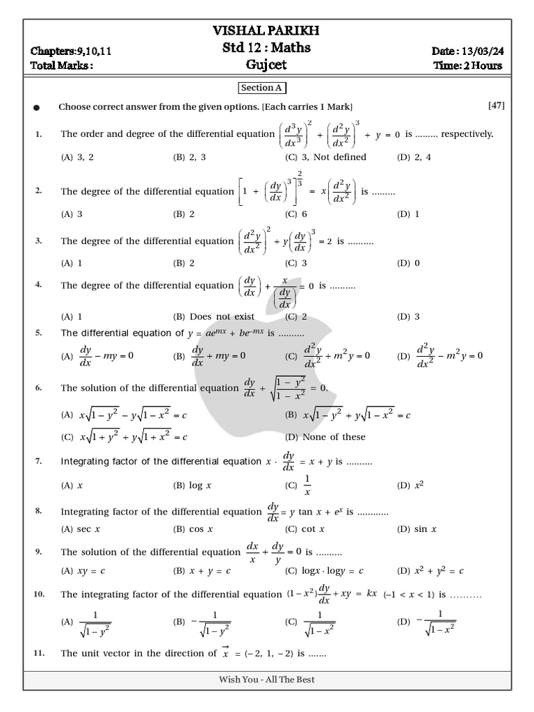Gujcet - D13 Mar 2024 2 | PDF | Mathematics | Mathematical Concepts