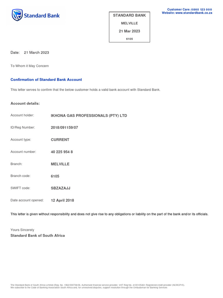 Bank account confirmation letter | PDF