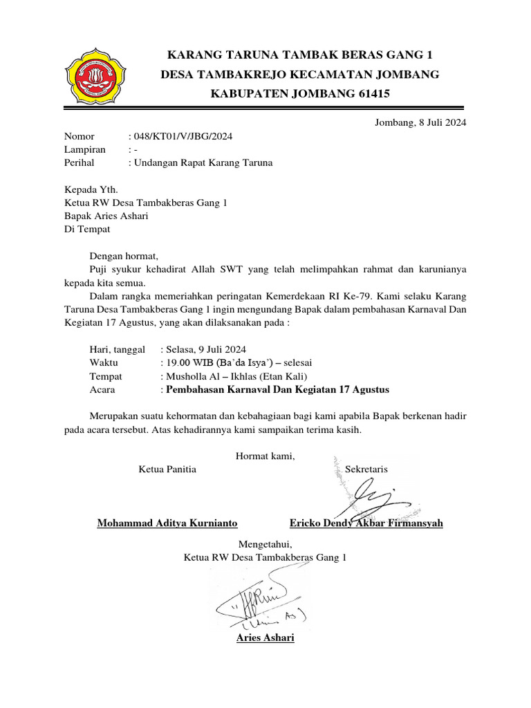 Undangan Rapat Karnaval 17 Agustus | PDF