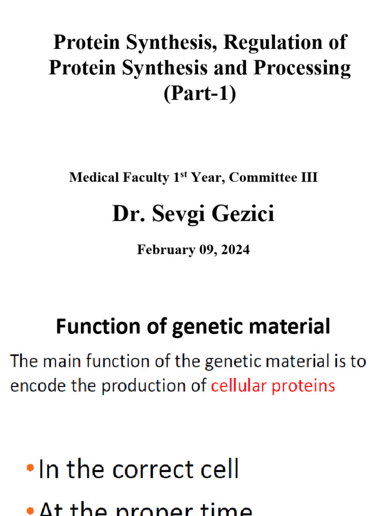 5-Protein Synthesis, Regulation of Protein Synthesis and Processing ...