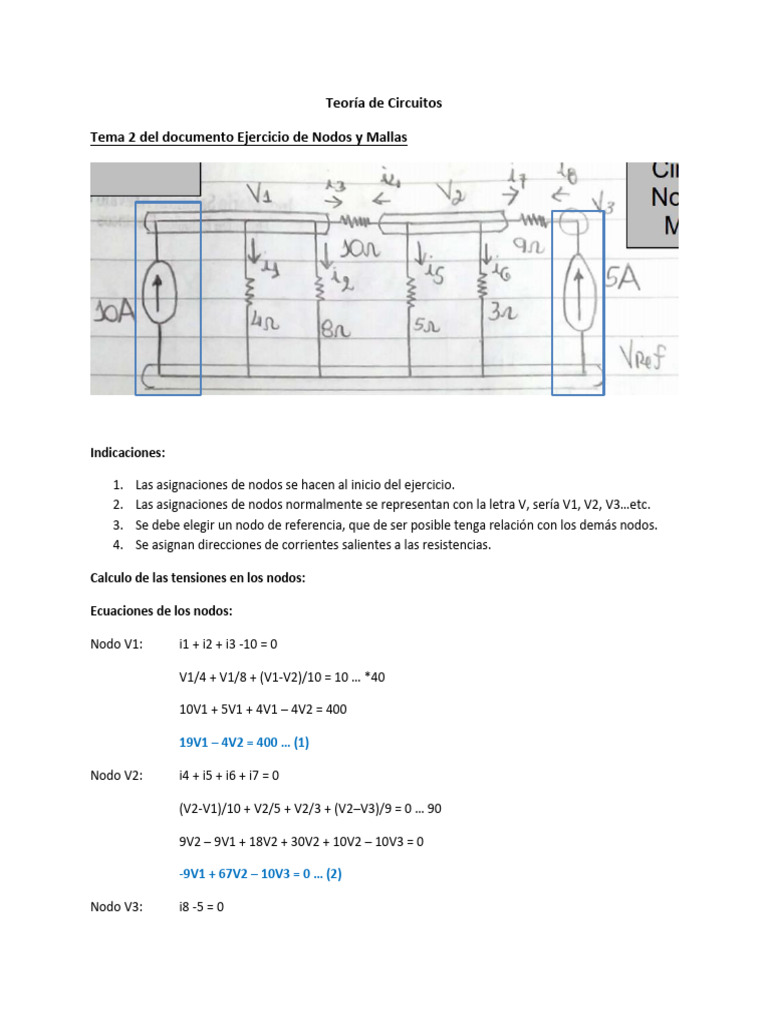 Ejercicio de Nodos y Mallas - Videotutorial - Tema 2 - Teoría de Circuitos | PDF