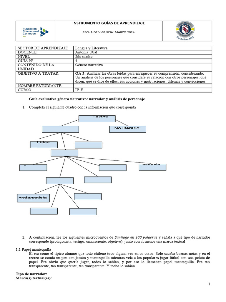 Guía Evaluativa Análisis de Personaje y Narrador | PDF | Inferencia