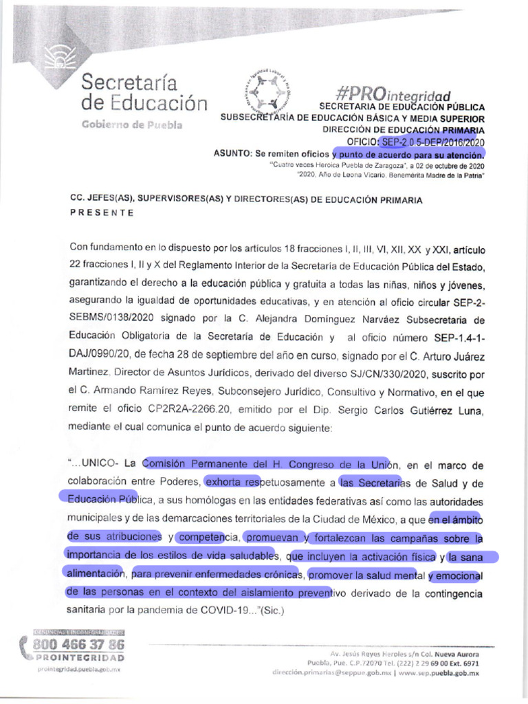 Oficio Sep-2.0.5-Dep-2016-2020 | PDF