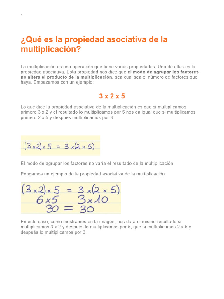Propiedad Asociativa | PDF | Multiplicación | Matemáticas
