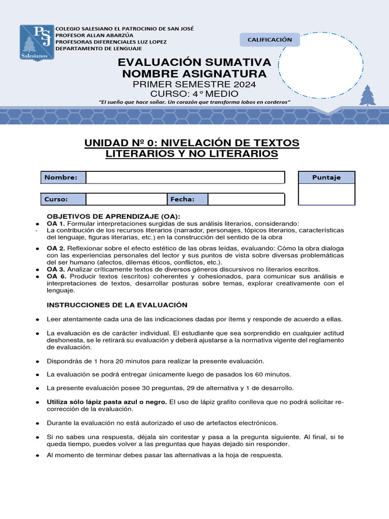 Prueba 4to U0 Final | PDF