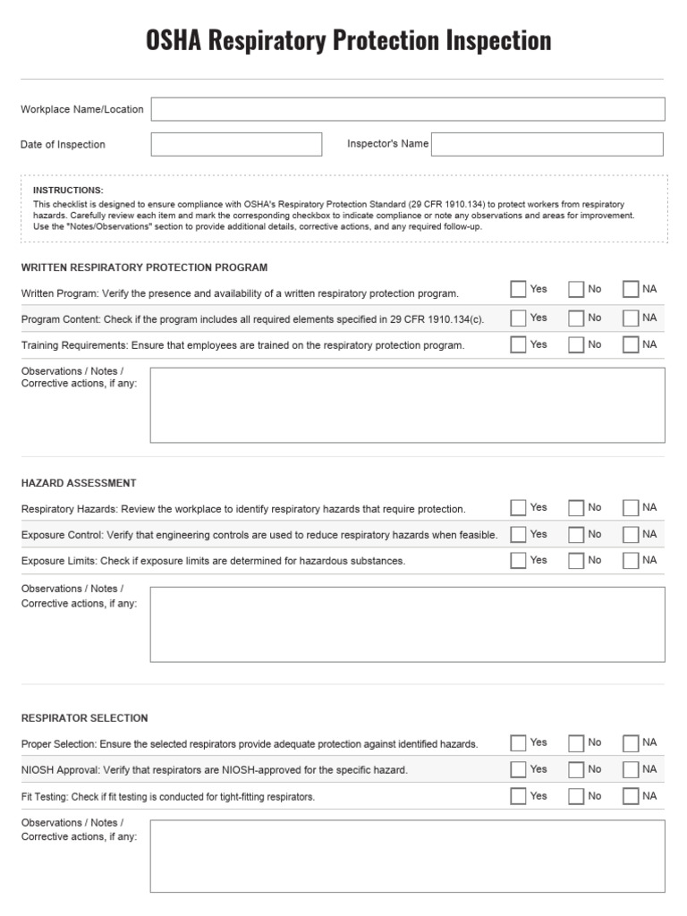 OSHA-Respiratory-Protection-Inspection | PDF | Occupational Safety And ...