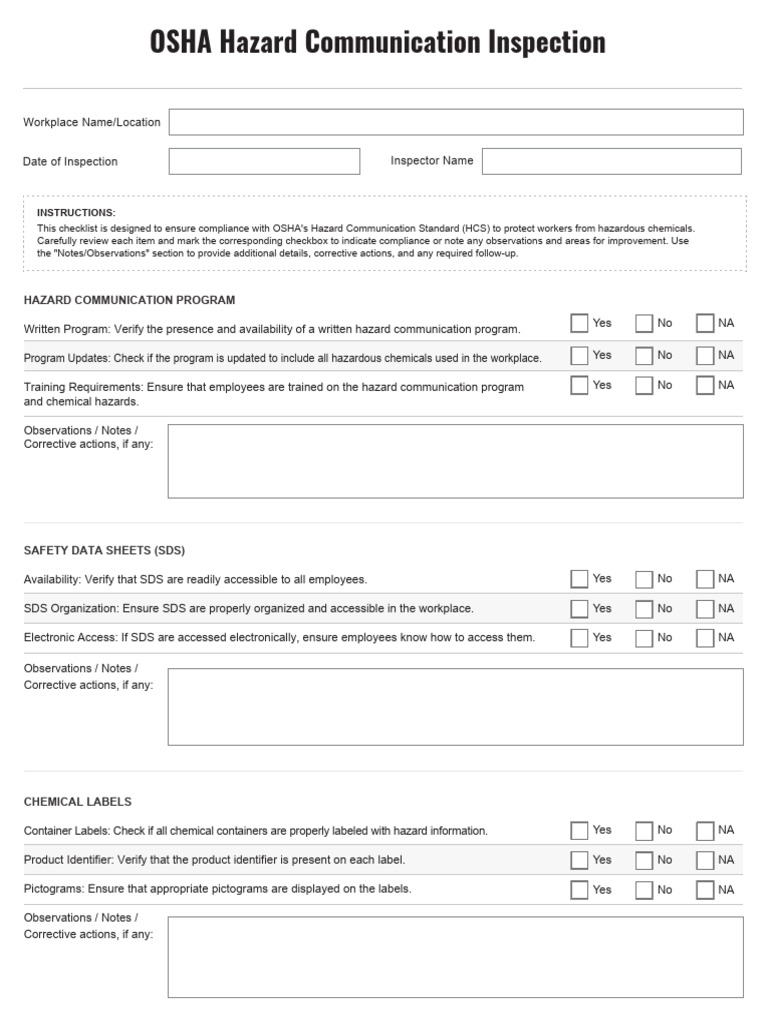 OSHA Hazard Communication Inspection | PDF | Occupational Safety And ...