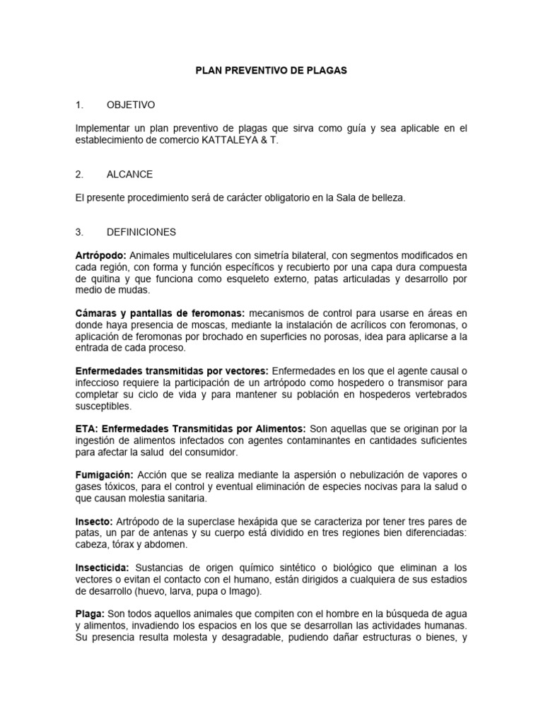 Plan Preventivo de Plagas en Kattaleya | PDF | Insectos | Alimentos