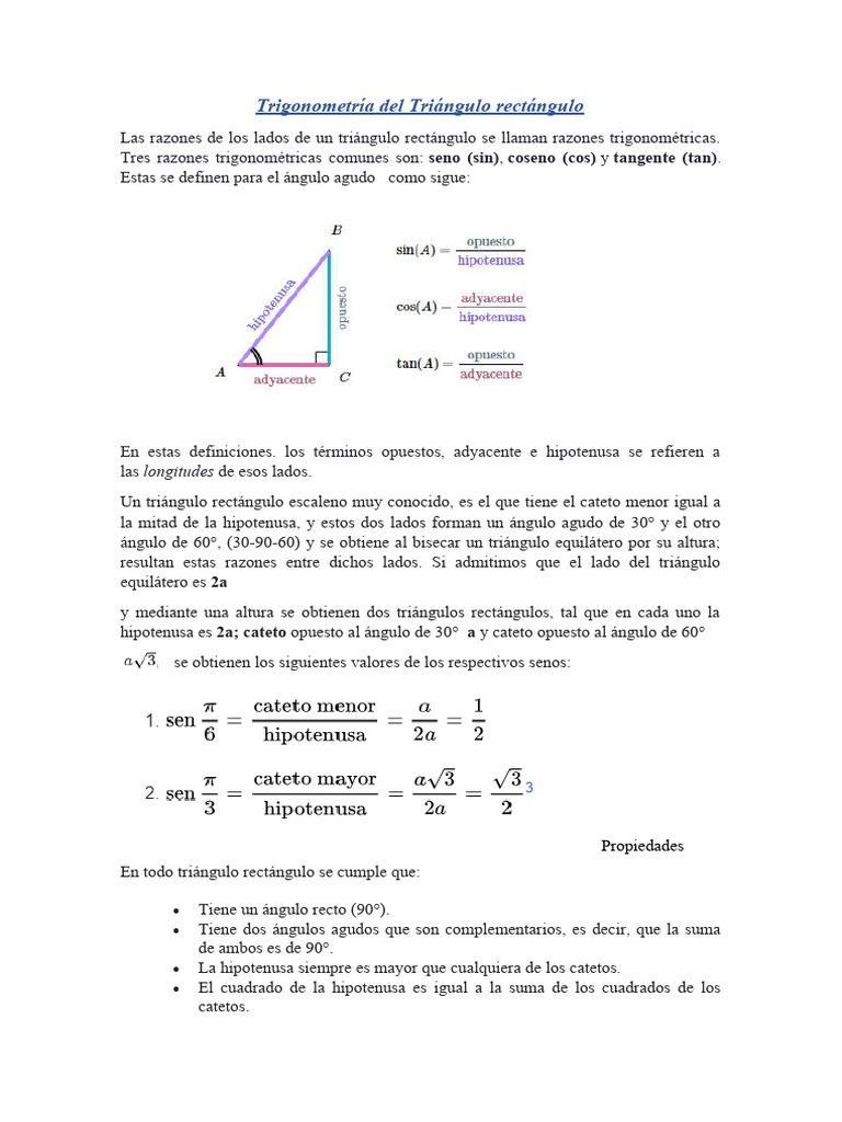 Trigonometría Del Triángulo Rectángulo | PDF | Triángulo | Rectángulo