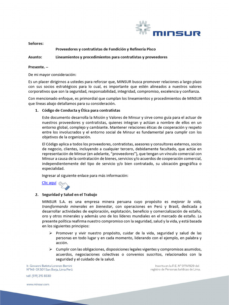 Carta - Manual de Proveedores | Descargar gratis PDF | Valores | Minería