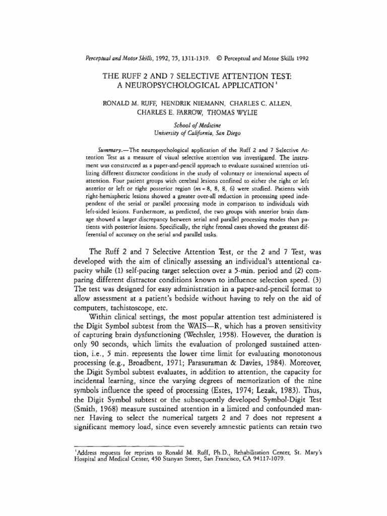 THE RUFF 2 AND 7 SELECTIVE ATTENTION TEST - 1992 (Formulas) | PDF ...