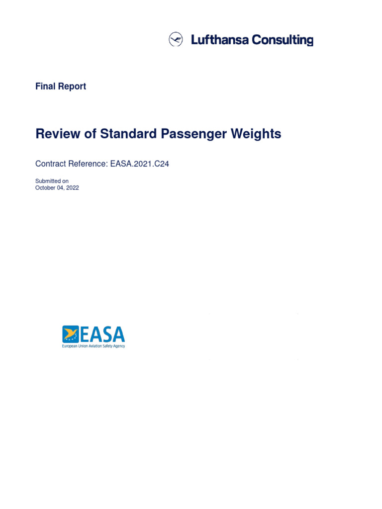 EASA Final Report - Review of standard passenger weights | Download ...