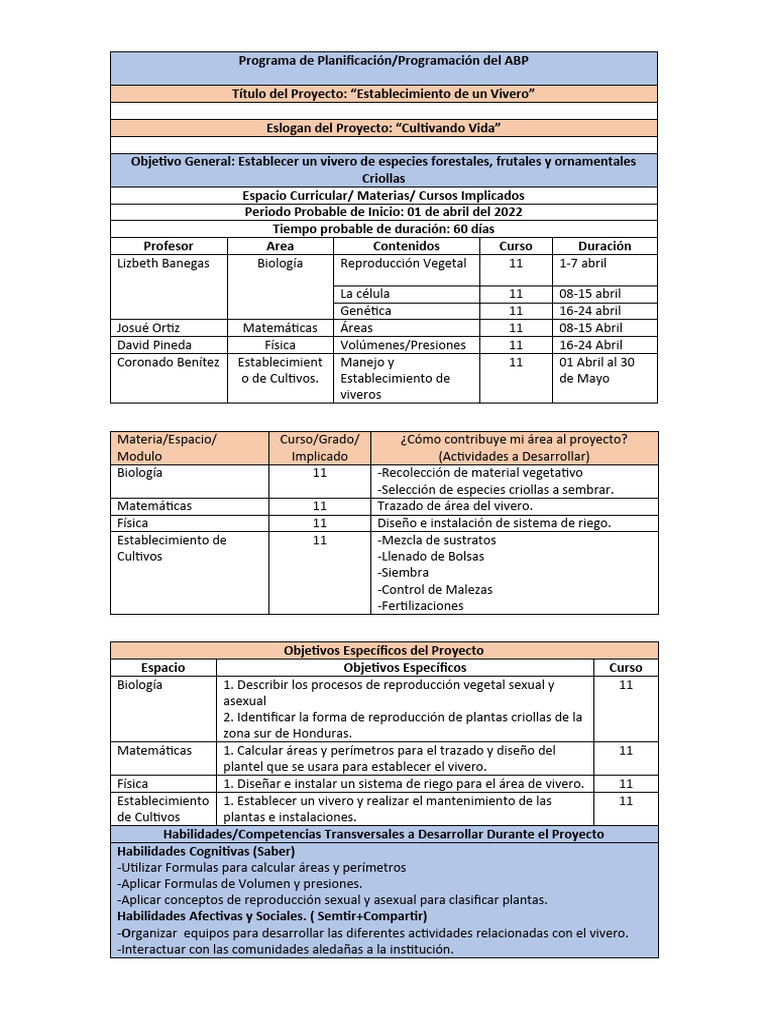 Formato Planificaci N ABP | PDF | Aprendizaje | Pensamiento