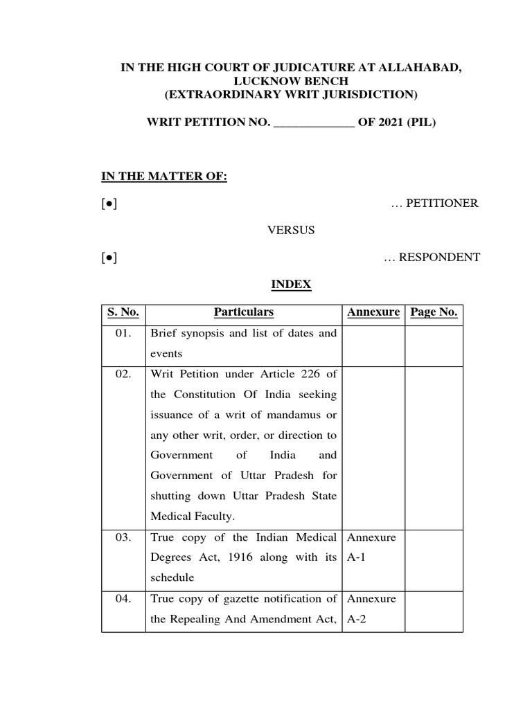 In The High Court of Judicature at Allahabad, Lucknow Bench (Extraordinary Writ Jurisdiction ...