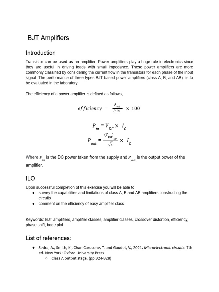 BJT Amplifiers Lab Sheet | PDF | Amplifier | Computer Engineering