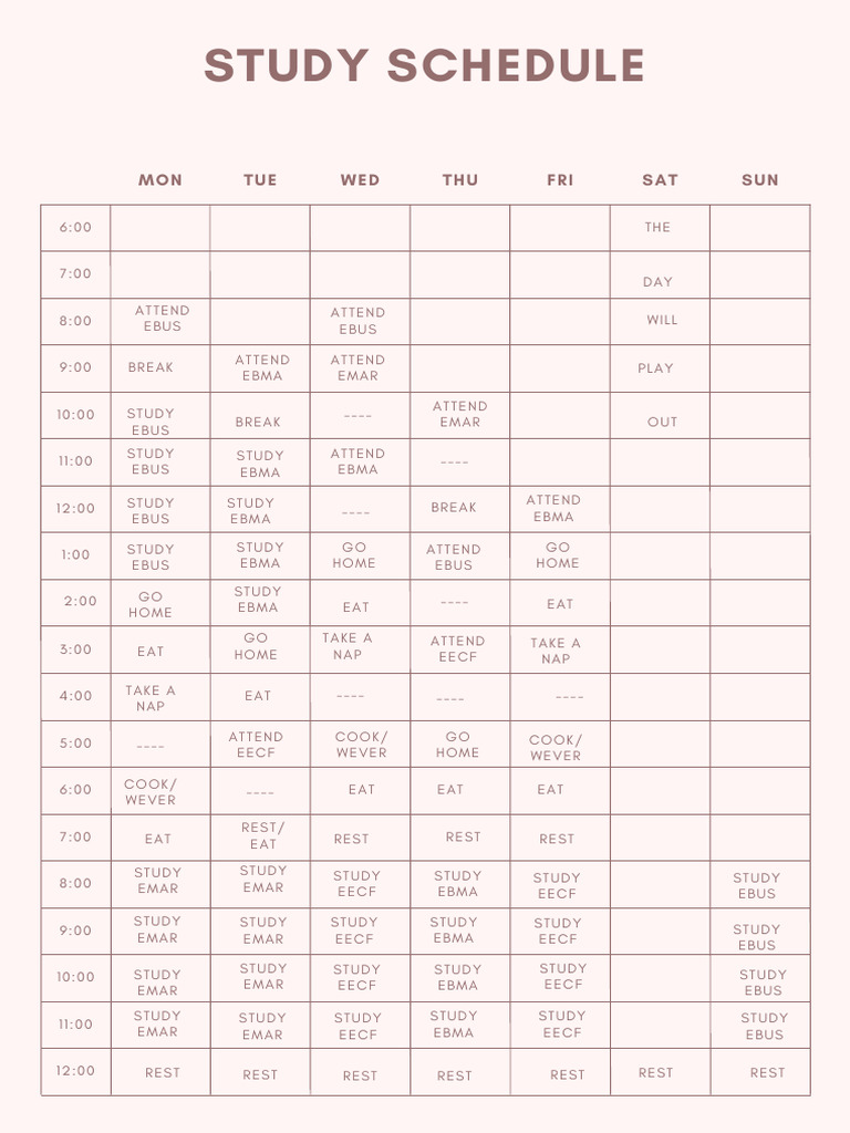 Minimal Weekly Schedule Planner | PDF