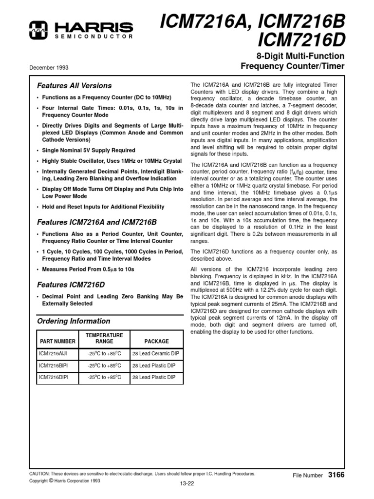 Harris ICM7216A | PDF | Frequency | Electrical Engineering