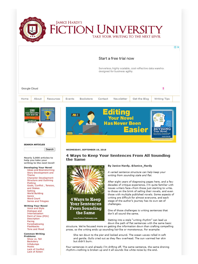 Fiction University_ 4 Ways to Keep Your Sentences From All Sounding the Same | Download Free PDF ...