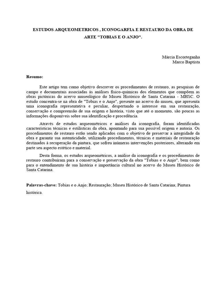 TOBIAS E O ANJO Resumido Marco Baptista | PDF | Museu | Anjo